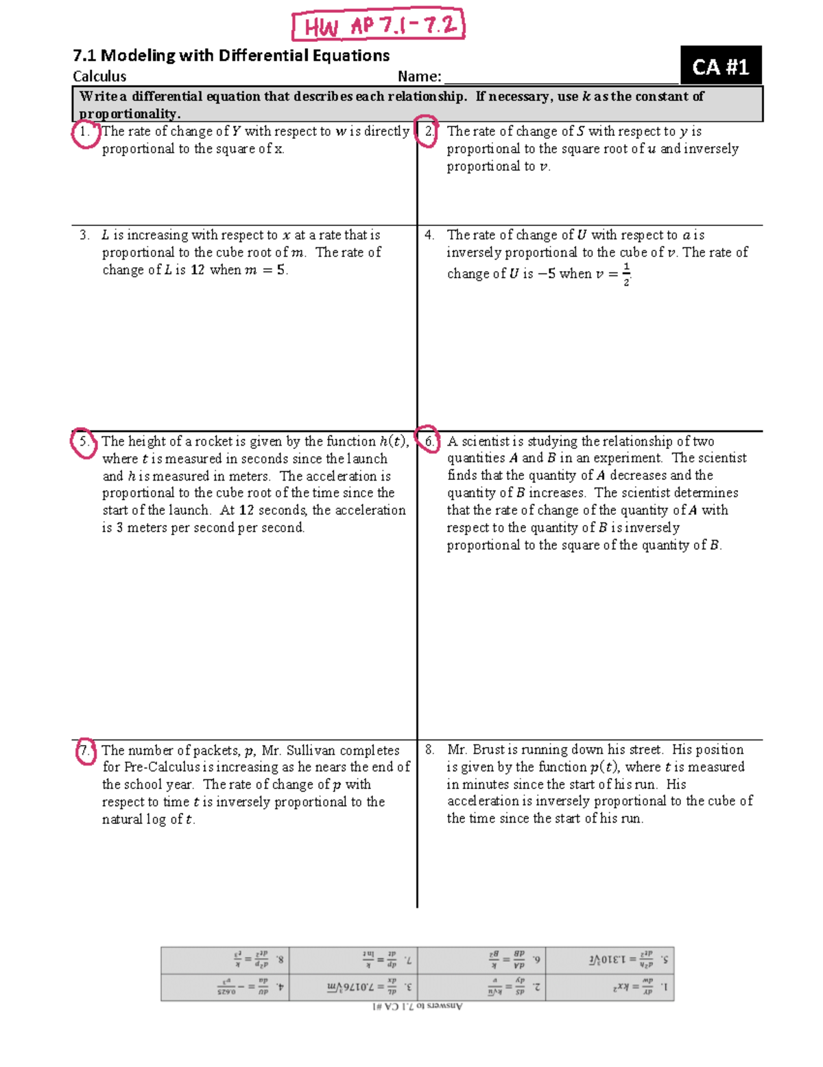 Calc 7.1 Homework - 7 Modeling with Differential Equations Calculus ...