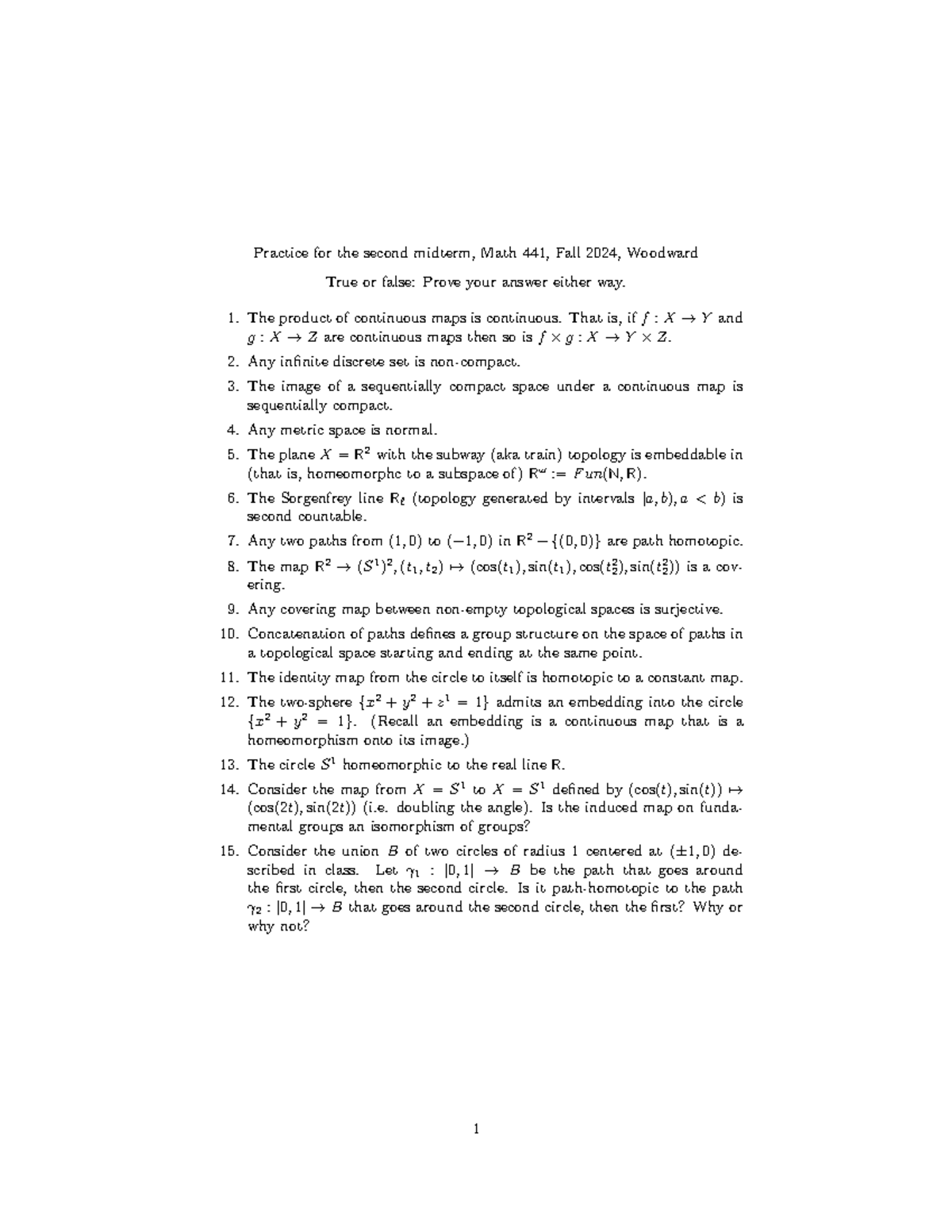 Midterm Practice Problems for Math 441, Fall 2024 - Studocu