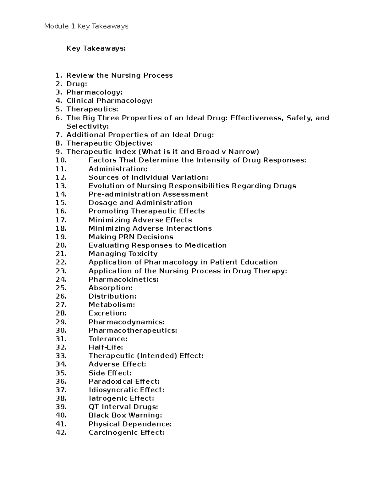 NUR 131 Module 1 Key Takeaways on Pharmacology and Nursing Process ...