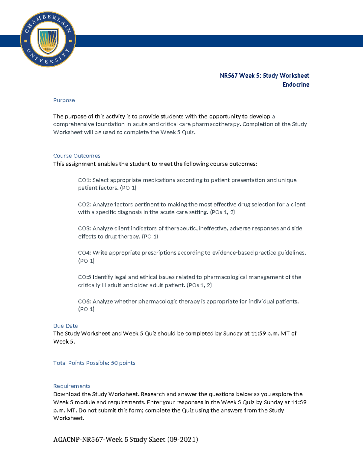 NR567 Week 5 Study Worksheet for Quiz Preparation - Final 11-2021 - Studocu
