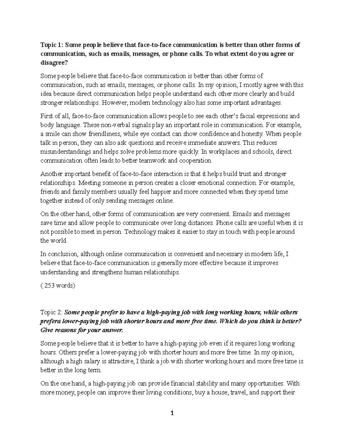 Writing - Sample Essays for Communication & Work-Life Balance - Studocu