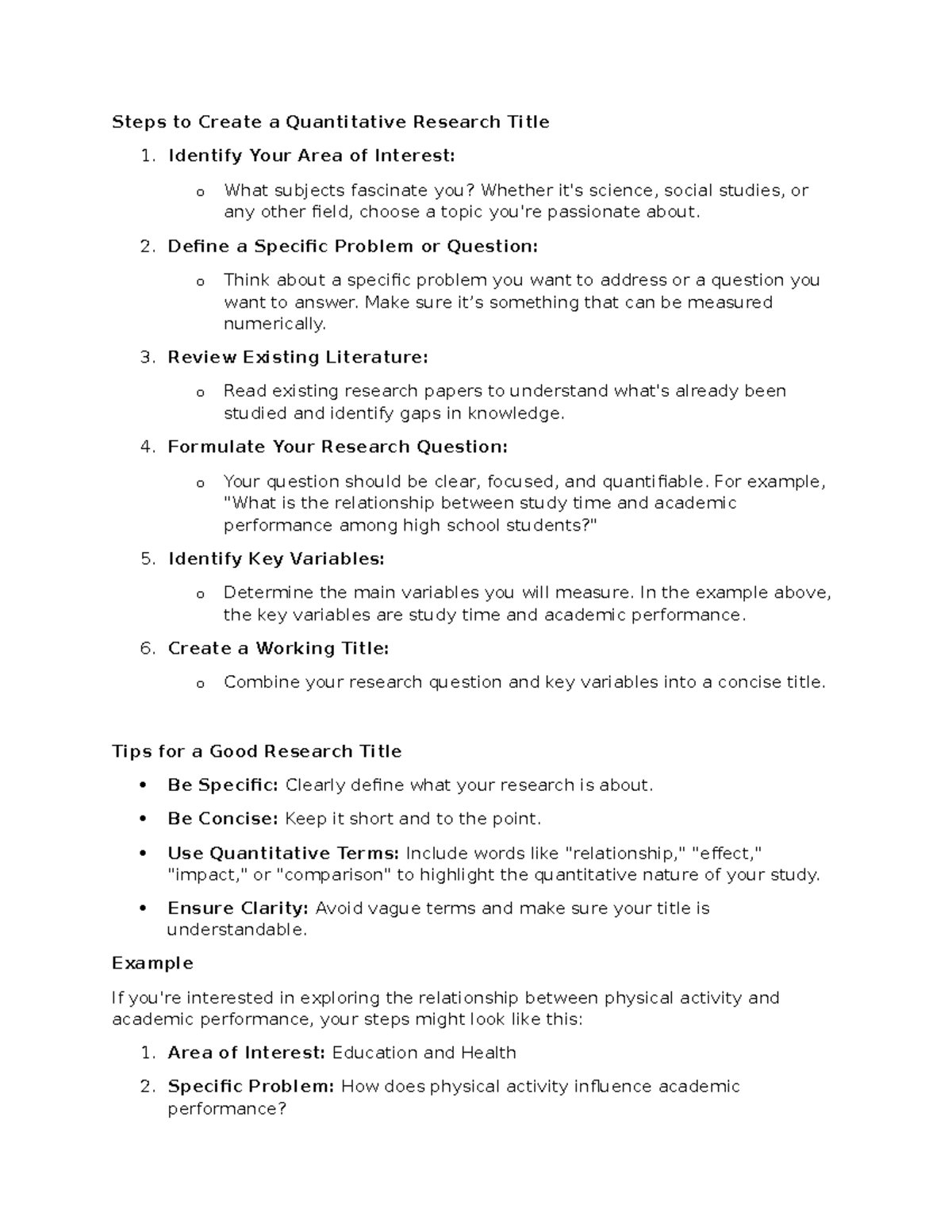 PR 2 TIPS FOR Research Title - Steps to Create a Quantitative Research ...