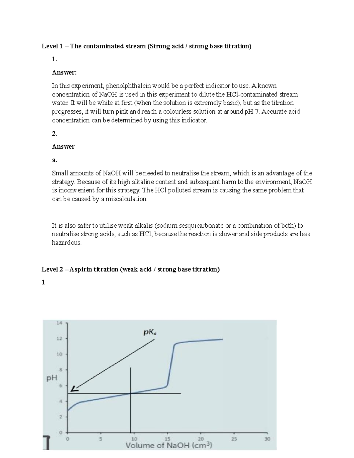 Titration Lab - Level 1 – The contaminated stream (Strong acid / strong base titration) 1 ...
