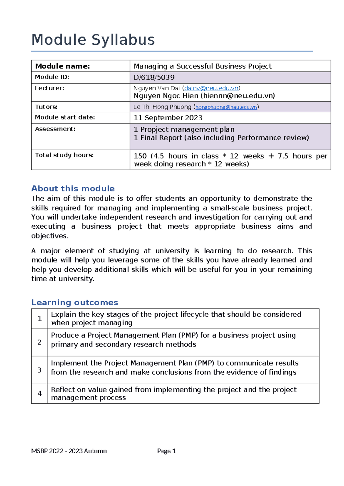 Course Syllabus MSBP 2023-2024- Semester 1 - Module Syllabus Module ...