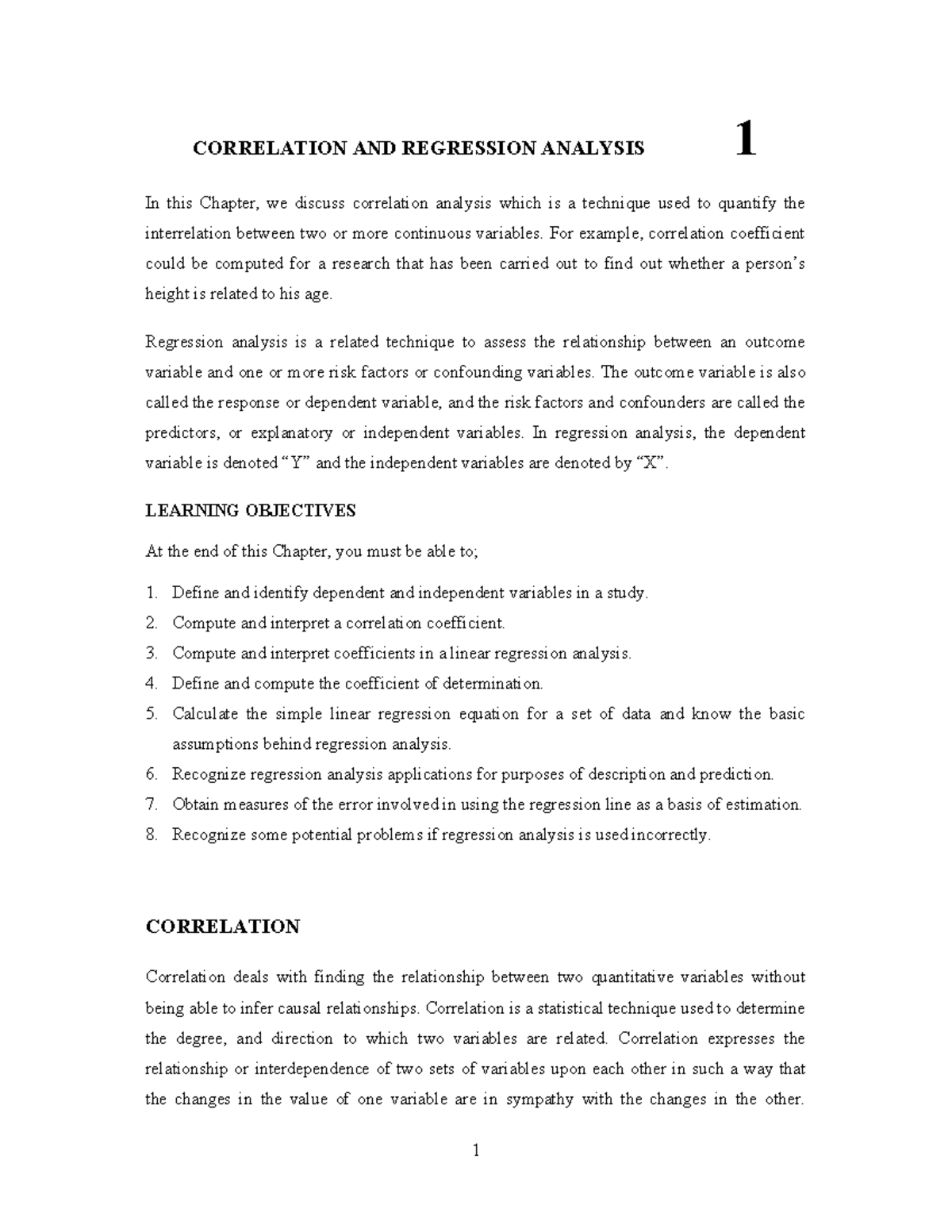 Correlation and Regression - CORRELATION AND REGRESSION ANALYSIS 1 In ...