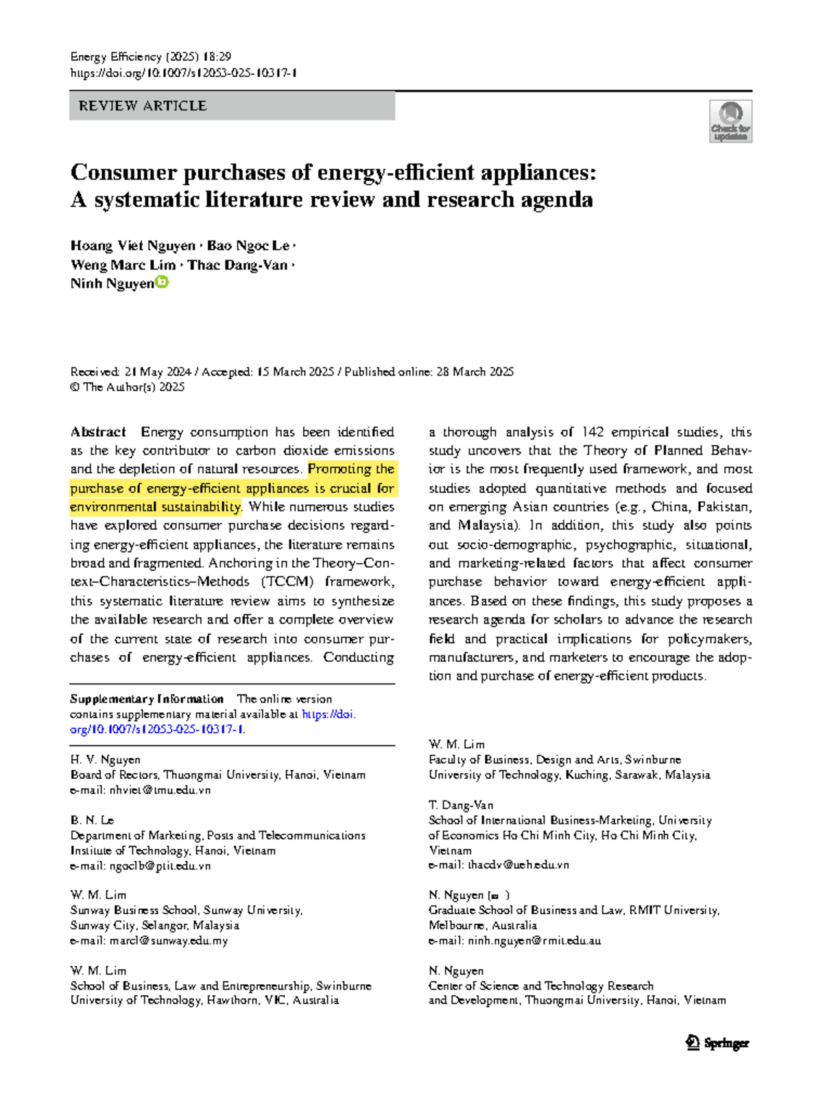 Consumer Purchases of Energy-Efficient Appliances: A Systematic Review ...