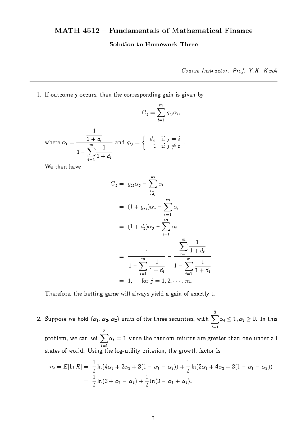 MATH 4512 - Homework 3 Solutions on Mathematical Finance - Studocu