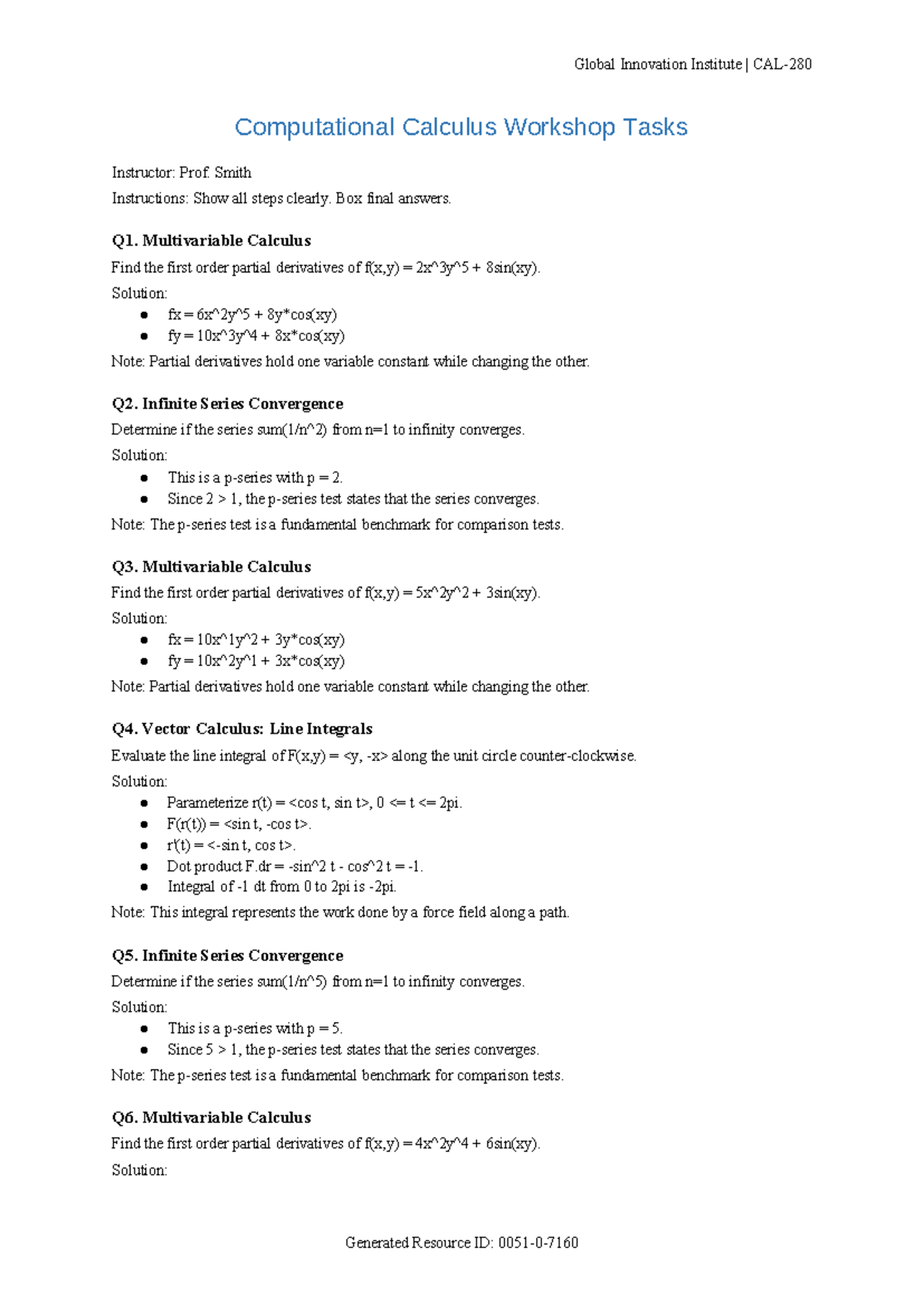 CAL-280 Computational Calculus Workshop Tasks and Solutions - Studocu