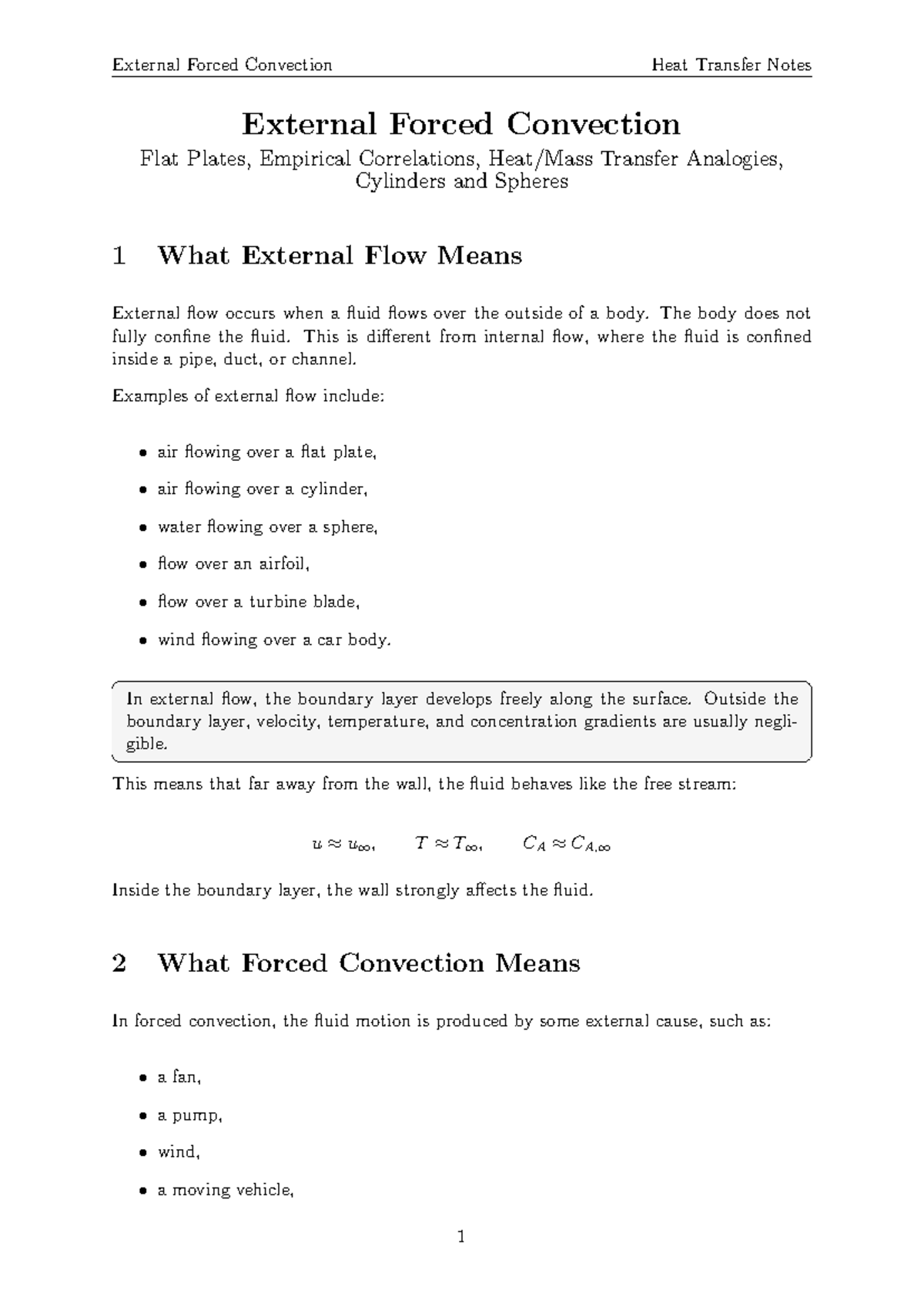 External Forced Convection Heat Transfer Notes: Flat Plates, Cylinders ...