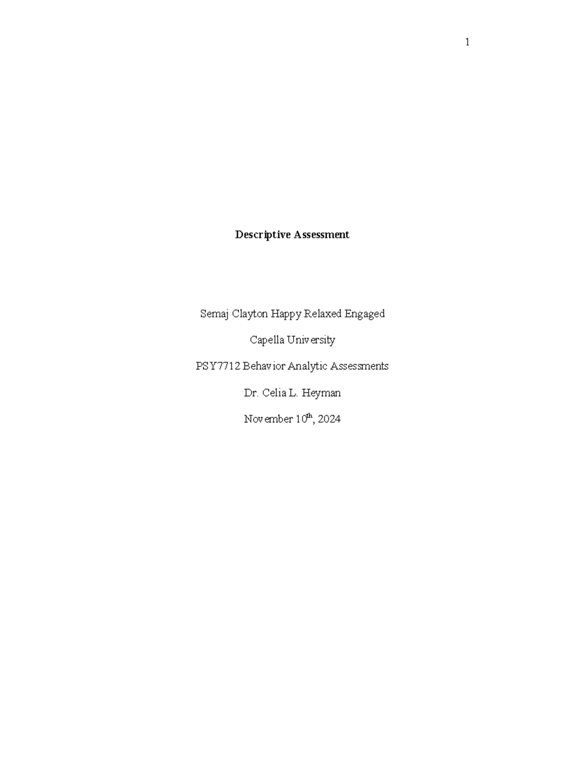 PSY7712 Unit 3 Assignment: Indirect Assessment & IISCA Interview - Studocu