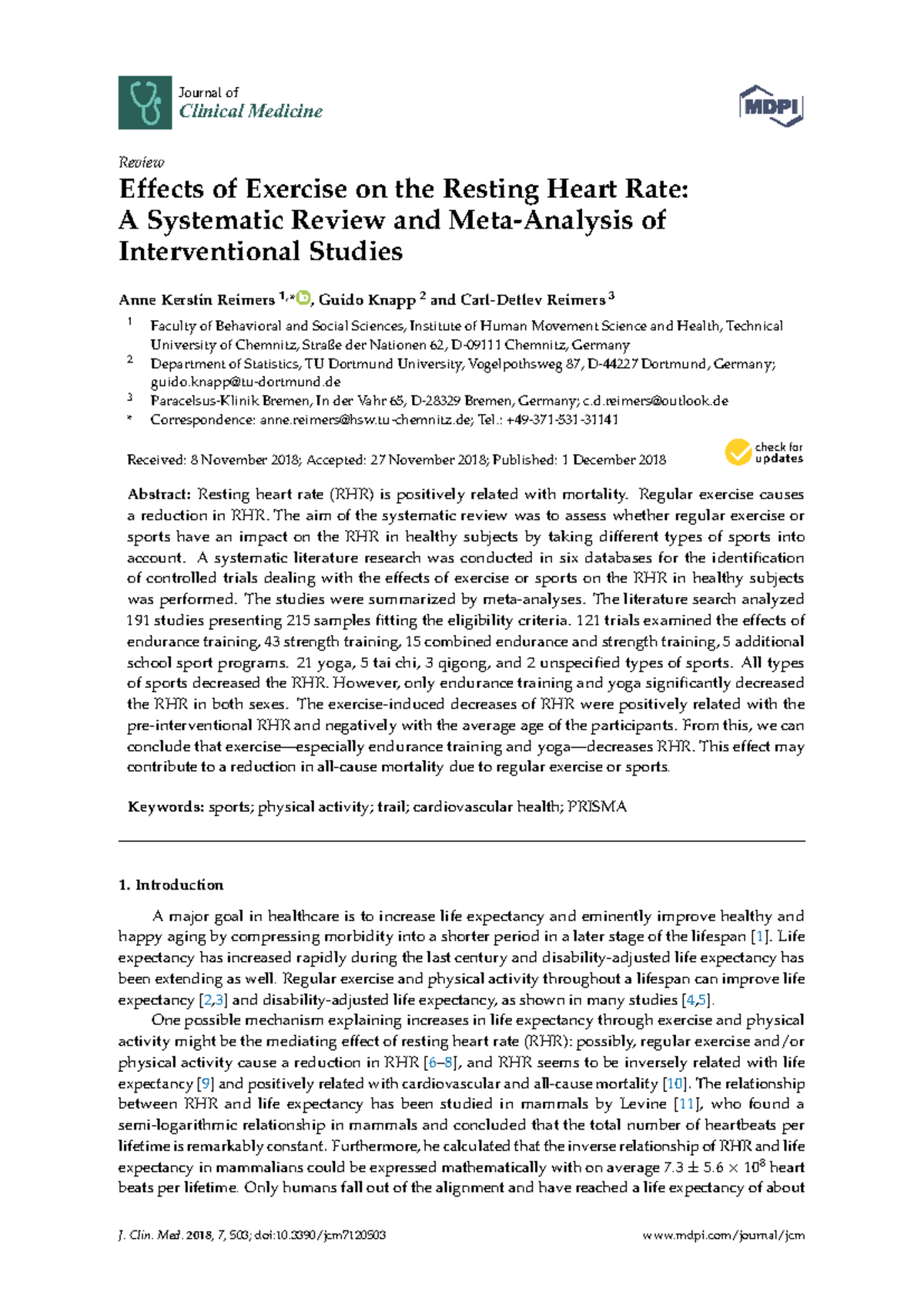 Effects of Exercise on the Resting Heart Rate A Sy - Journal of ...