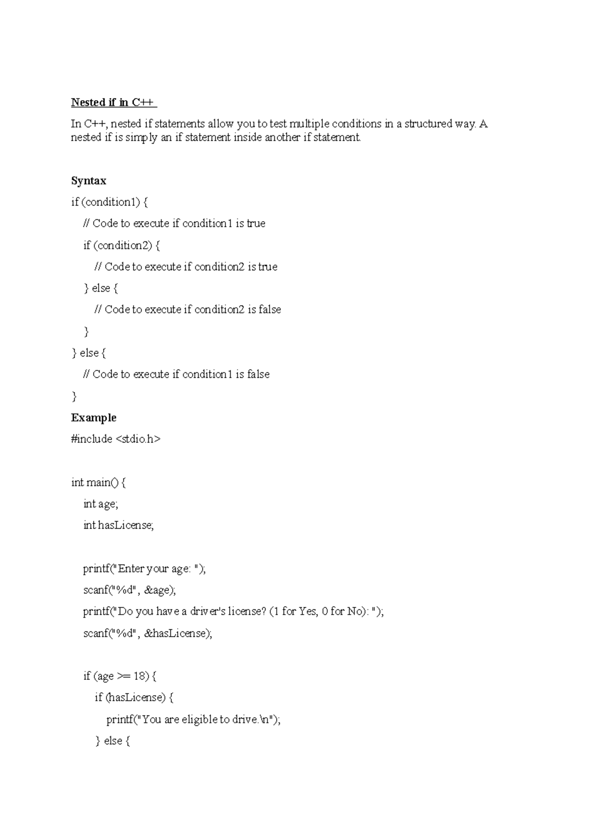 Cat assignment c++ - Cat - Nested if in C++ In C++, nested if ...