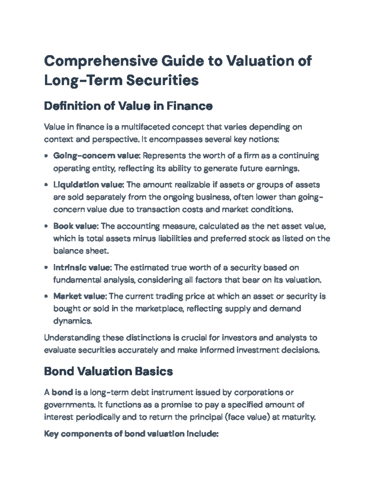 Comprehensive Guide to Valuation of Long-Term Securities (FIN 301 ...