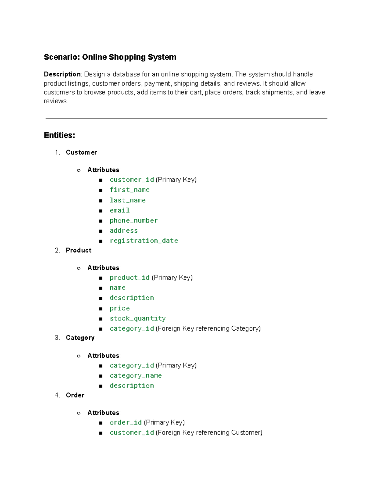 Database Design for Online Shopping System: ERD & SQL Tasks - Studocu