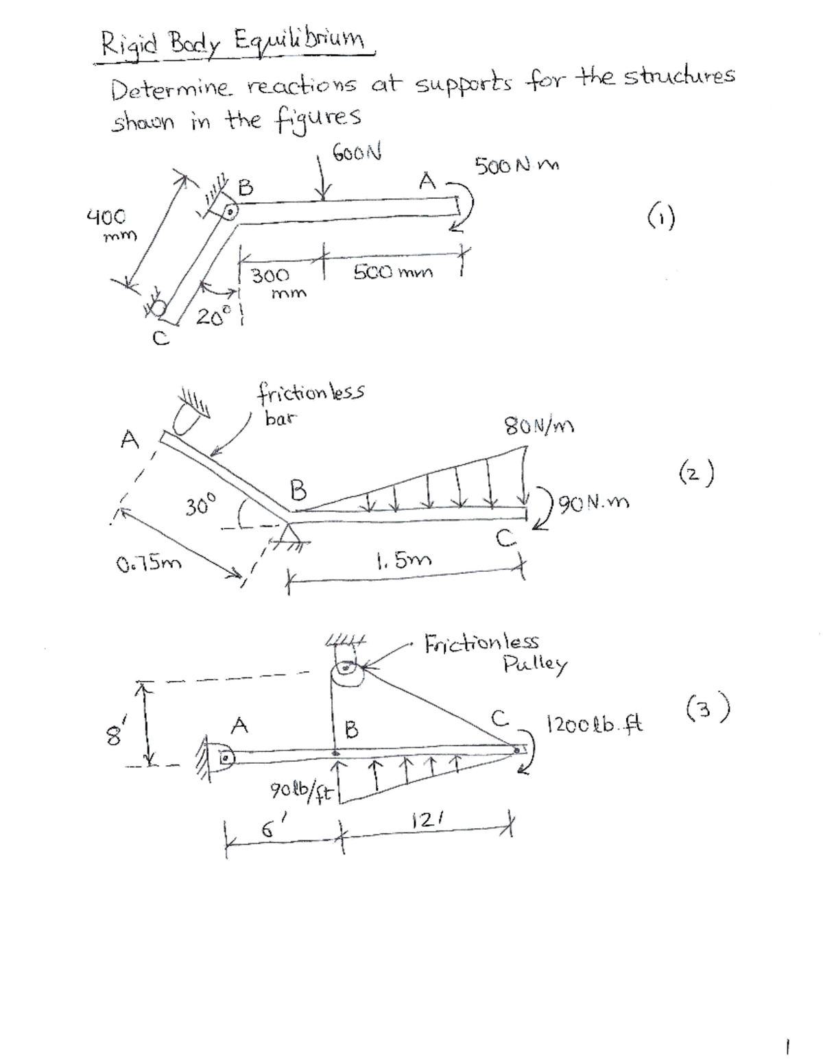 Exam 2 Statics FA 2024 Review Problems - Rigid Body Equilibrium ...