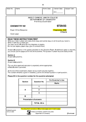 Cambridge International A Level Chemistry (9701) Data Booklet Sample ...