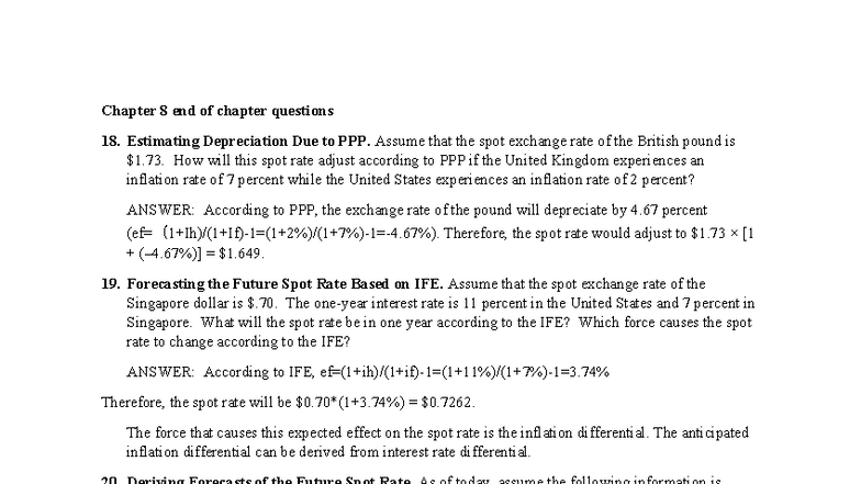 Chapter 8: End of Chapter Questions on Exchange Rate Dynamics - Studocu