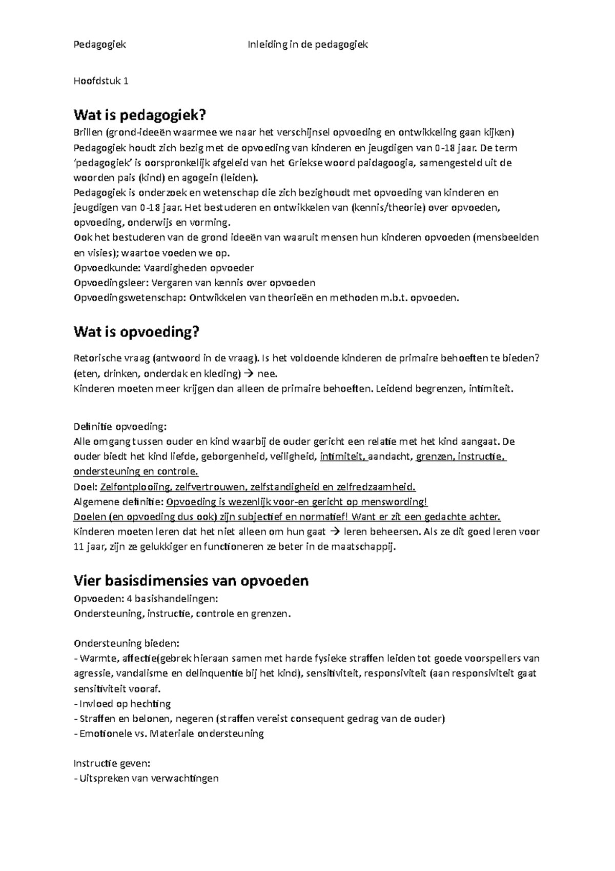 Samenvatting Inleiding in de Pedagogiek - Samenvatting inleiding in de pedagogiek, annemarie ...