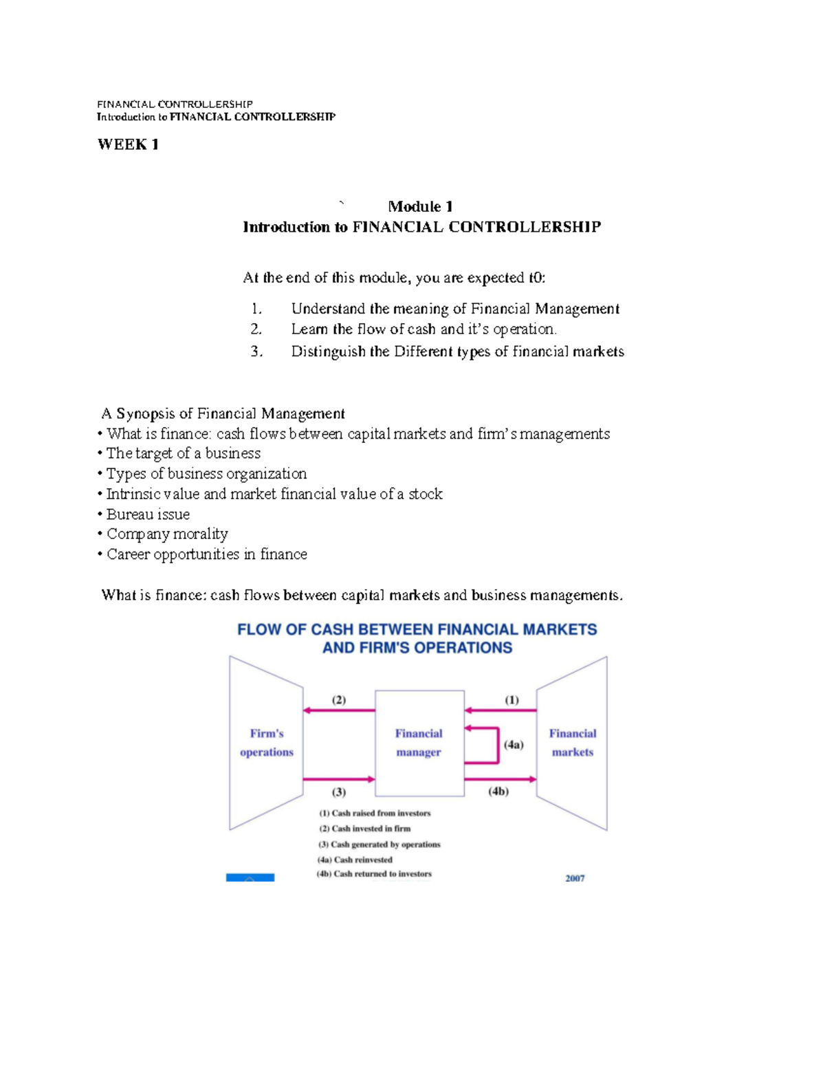 Module 1: Intro to Financial Controllership (FIN 101) Study Notes - Studocu