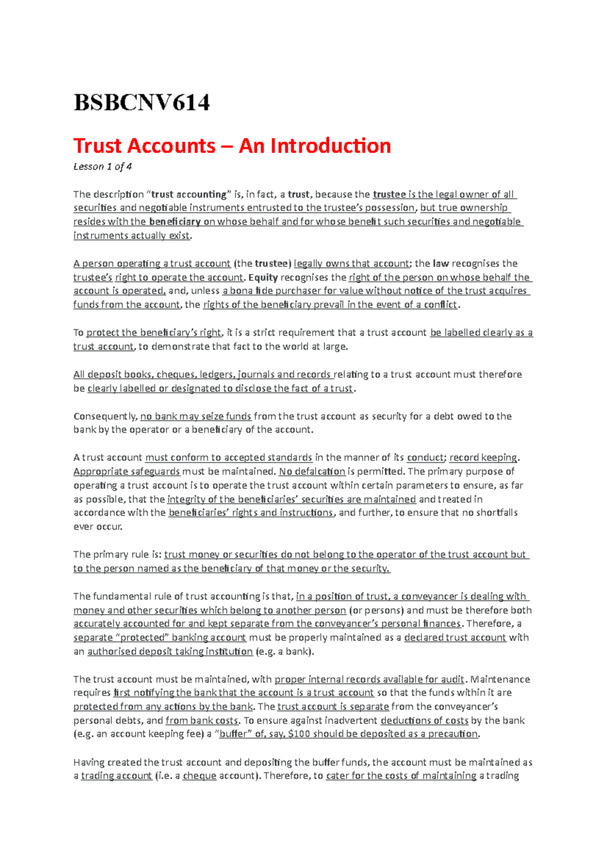 BSBCNV 614 Trust Accounts: Comprehensive Learning Guide - Studocu