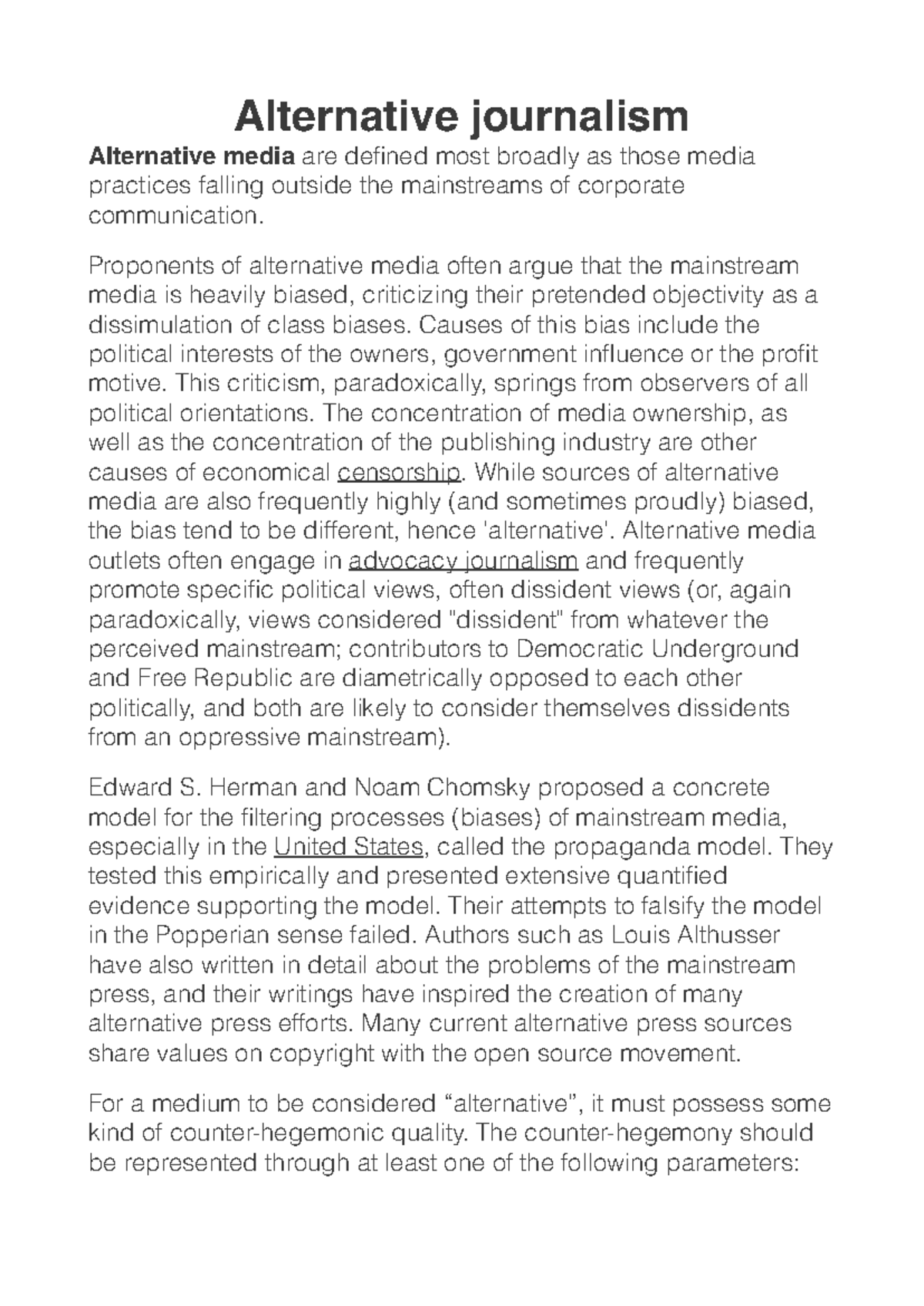 Advocacy Journalism in Alternative Media: A Critical Overview - Studocu