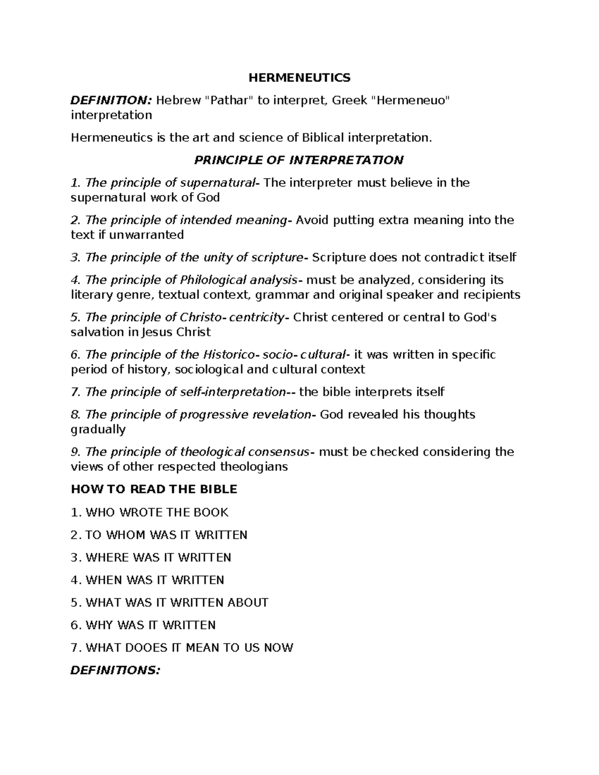 Hermeneutics: Principles and Methods of Biblical Interpretation - Studocu