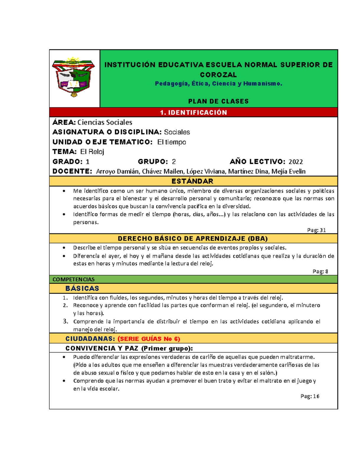 Formato PLAN DE Clases actualizado (1) - INSTITUCIÓN EDUCATIVA ESCUELA ...