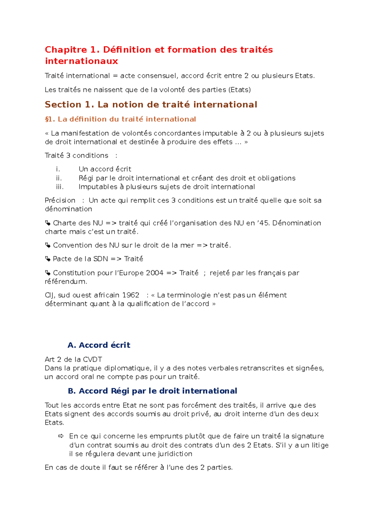 DIP - Chapitre 1 : Définition et Formation des Traités Internationaux ...