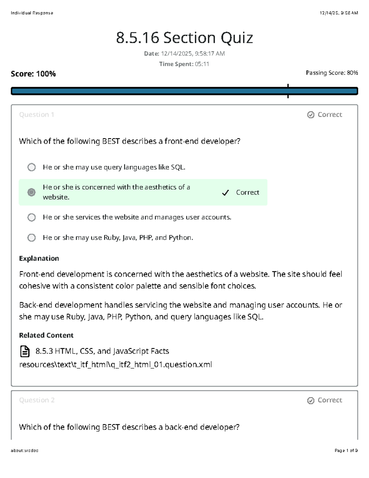8.5.16 Section Quiz: Understanding Web Development Basics - Studocu