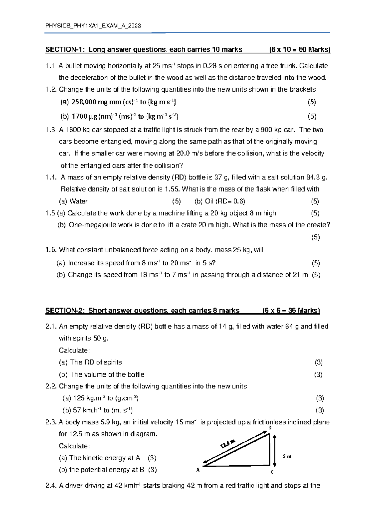 PHY1XA1 - Engineering physics past paper - PHYSICS_PHY 1 XA 1 EXAM_A ...