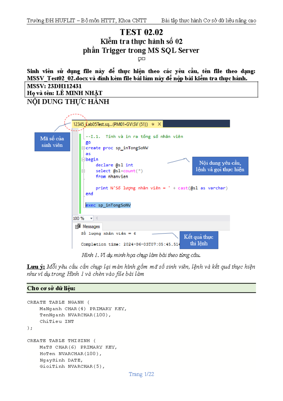 Bài tập thực hành Cơ sở dữ liệu nâng cao 23DH112431 - Trigger trong MS ...