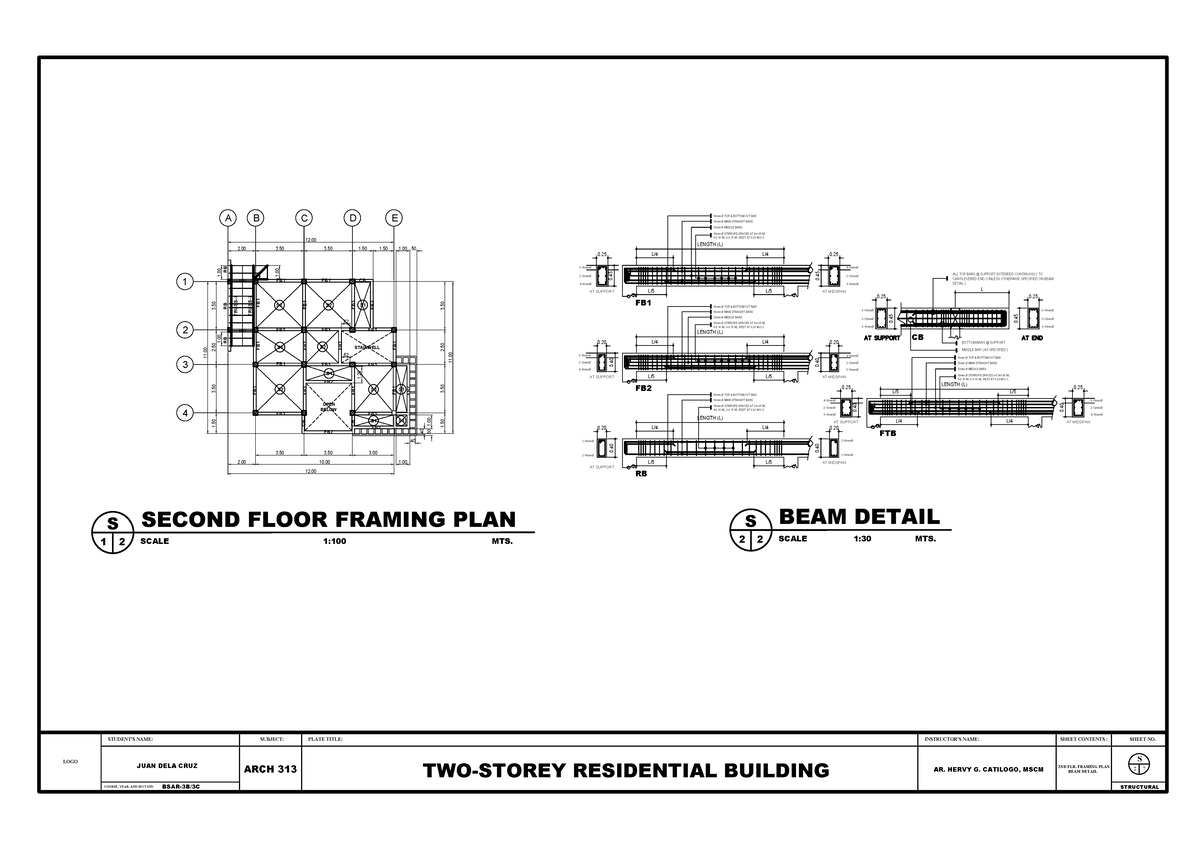 ARCH 313: 2nd Floor Framing Plan & Beam Detail for BSAR-3B/3C - Studocu