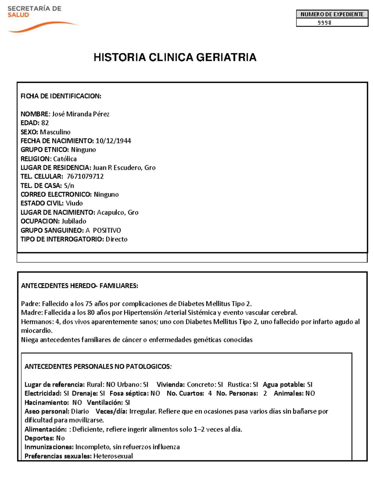 Historia Clínica Geriátrica: Caso de José Miranda Pérez (82 años) - Studocu