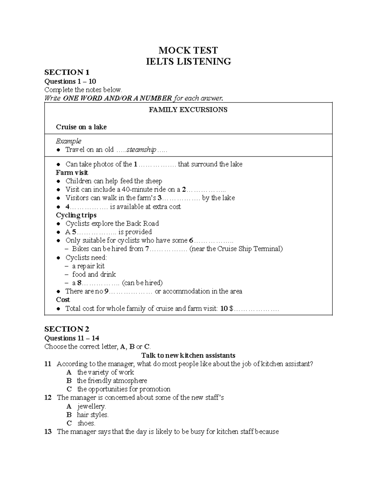 MOCK TEST - IELTS Listening Practice Questions 1-23 - Studocu