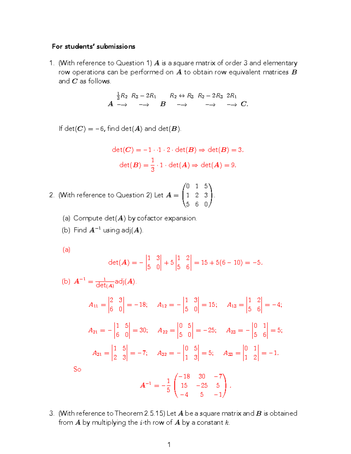 Lecture Submission 04: Matrix Determinants and Row Operations - Studocu