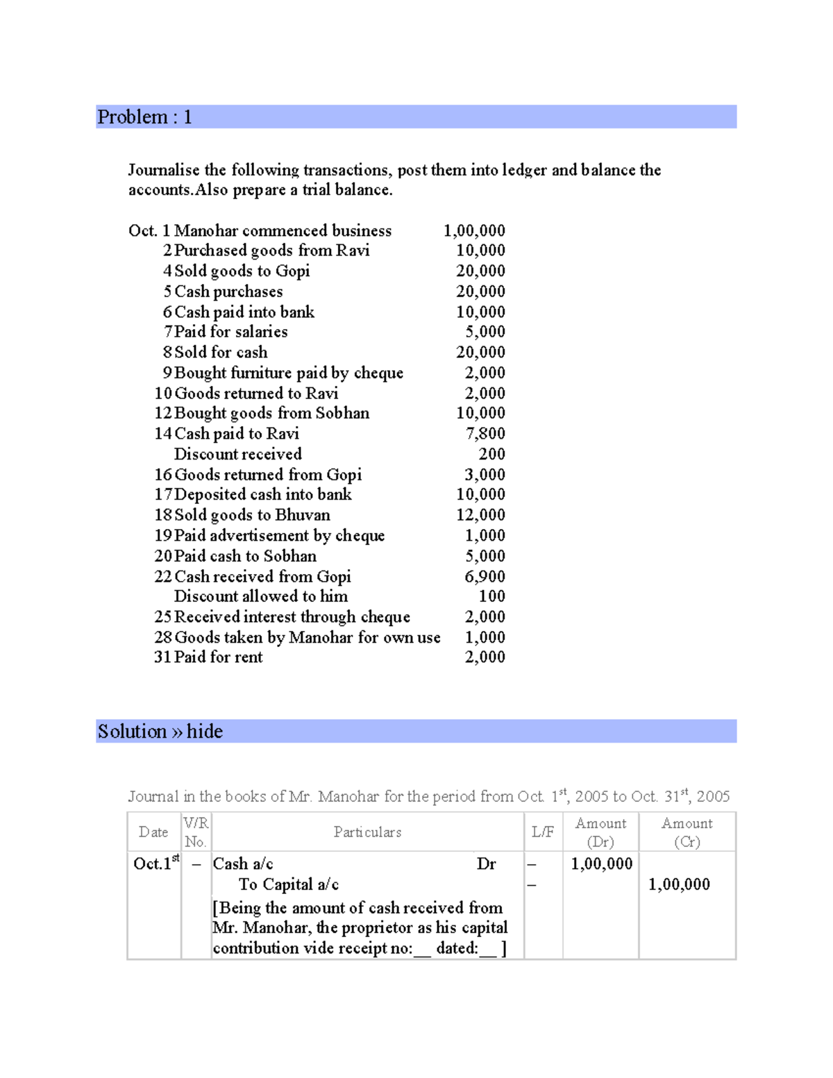 Accounting Cycle Problem Solutions (ACCT 101) - Studocu