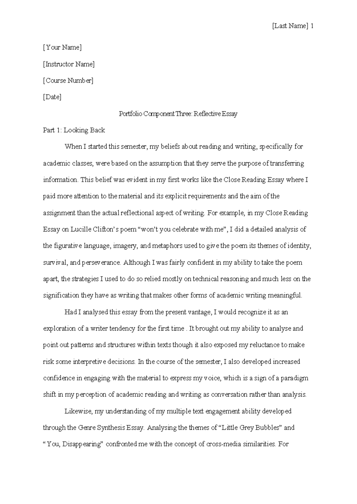 Reflective Essay Part 1 & 2: Growth in Academic Writing (Course 3 ...