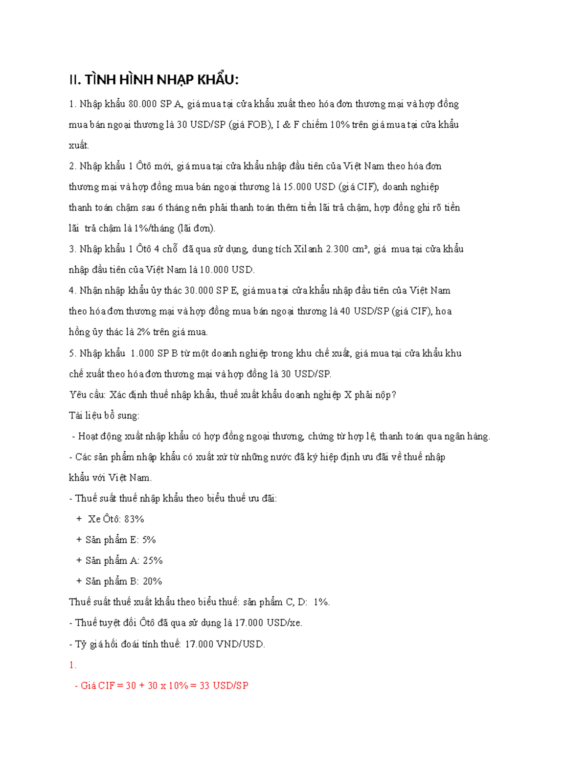 Bài Tập Thuế: Tình Hình Nhập Khẩu và Xuất Khẩu - Môn II. TTTT - Studocu