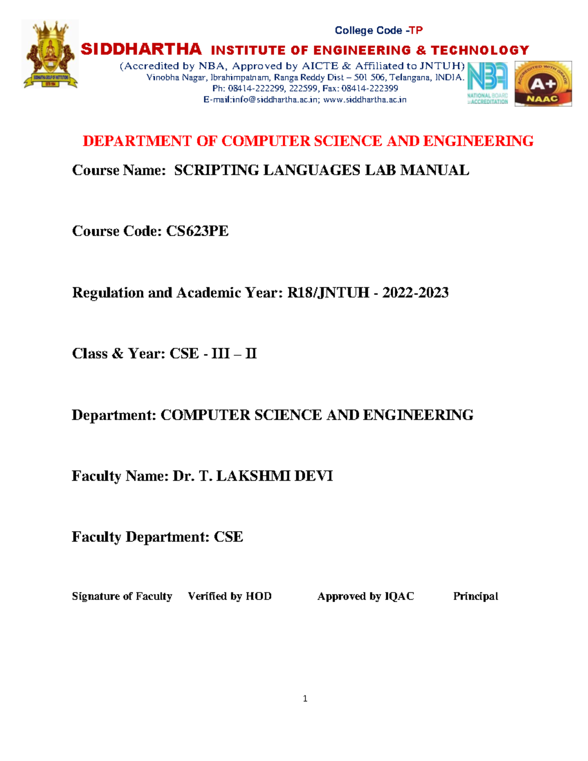 SL-LAB- Manual - SIDDHARTHA INSTITUTE OF ENGINEERING & TECHNOLOGY ...
