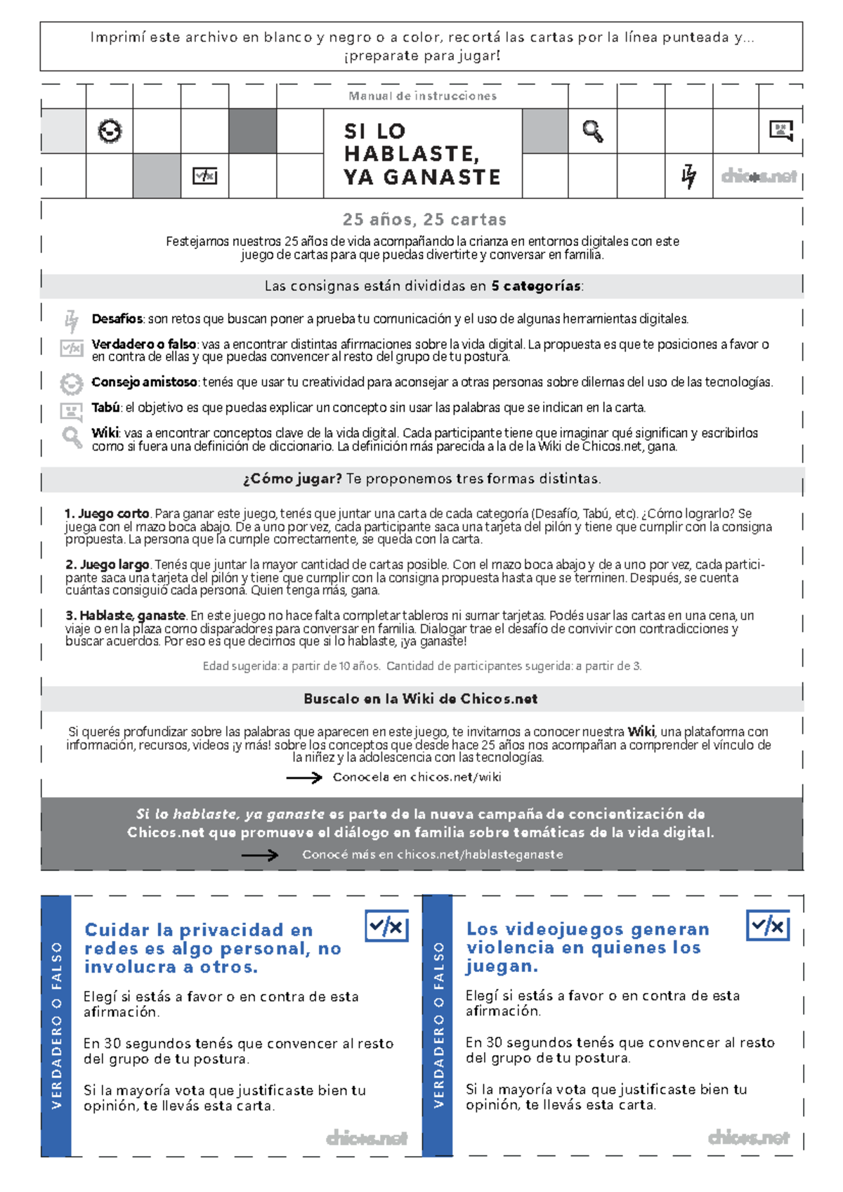 Juego Chicos Web: Instrucciones y Actividades para Conversar en Familia ...