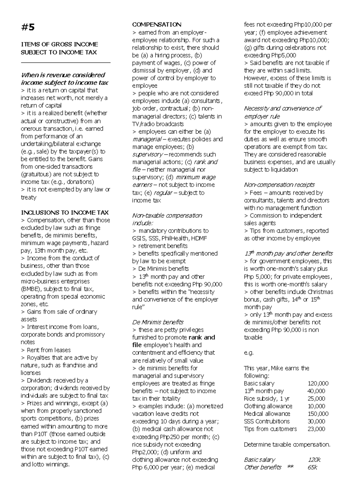 Income Tax Handout 5: Items of Gross Income & Taxable Compensation ...