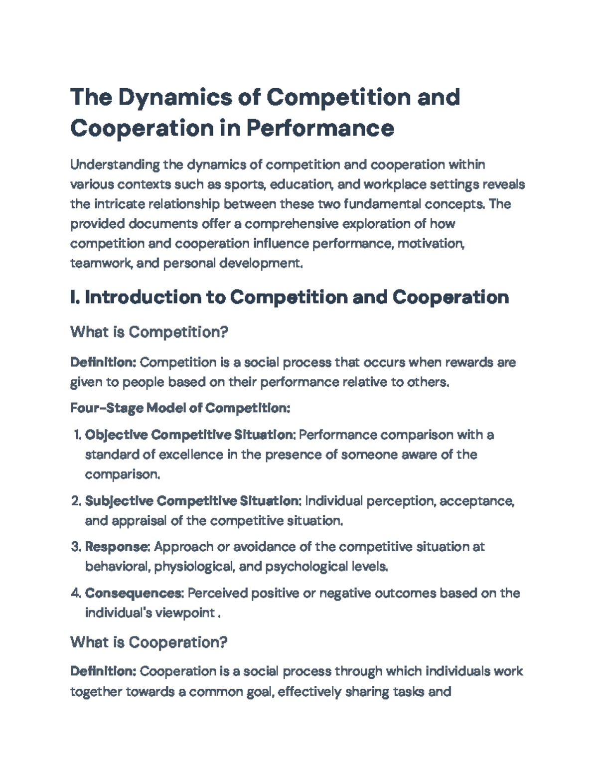Understanding Competition & Cooperation: Impact on Performance ...