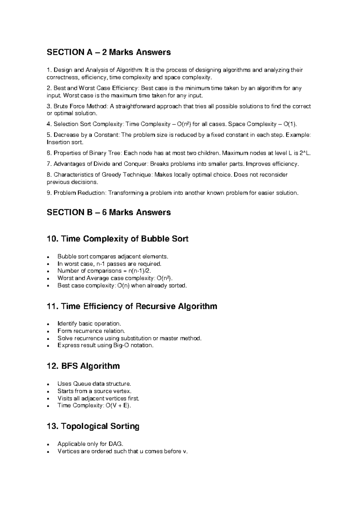 DAA BCA V Sem Section A-C Answers Overview - Studocu