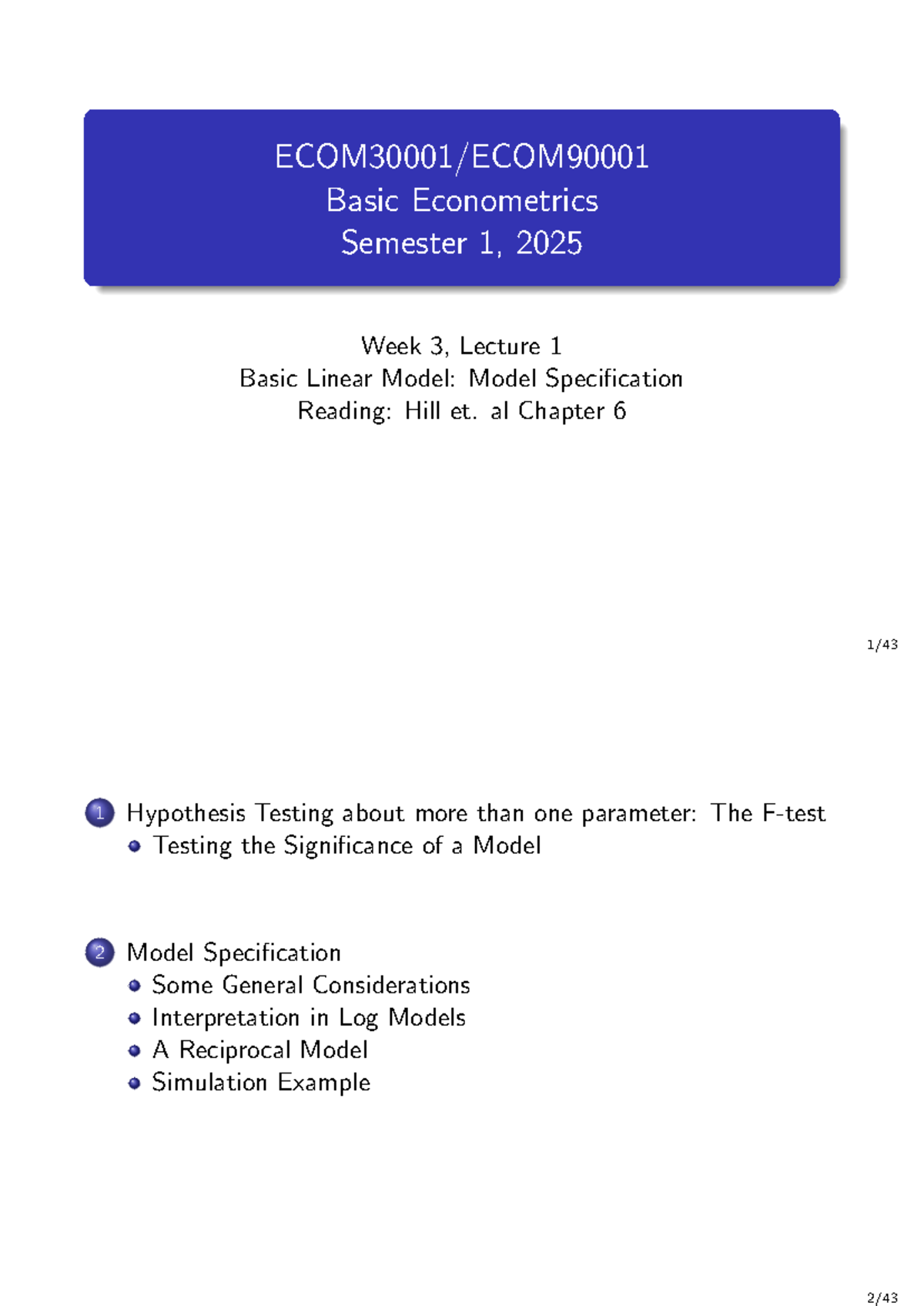 Basic Econometrics (ECO 101) Semester 1, 2025 Week 3 Lecture 1: Linear ...