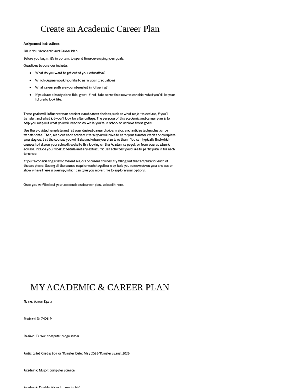 Create an academic career plan - Create an Academic Career Plan ...