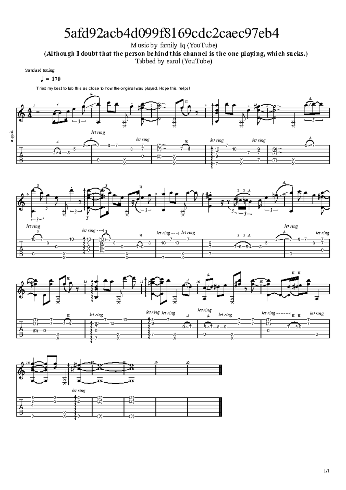 Music Family IQ (YouTube) - Guitar Tabs and Techniques - Studocu