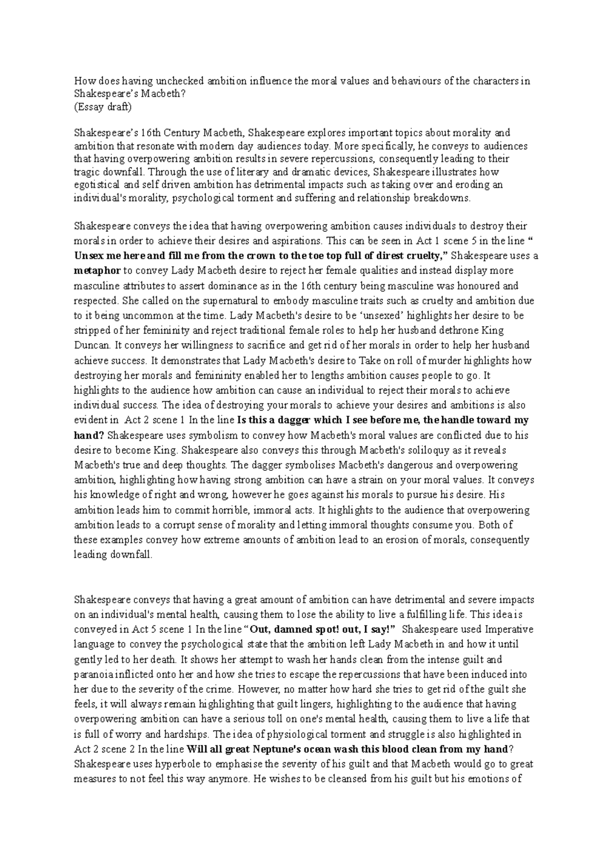 Macbeth (ENG 101): The Impact of Unchecked Ambition on Morality - Studocu
