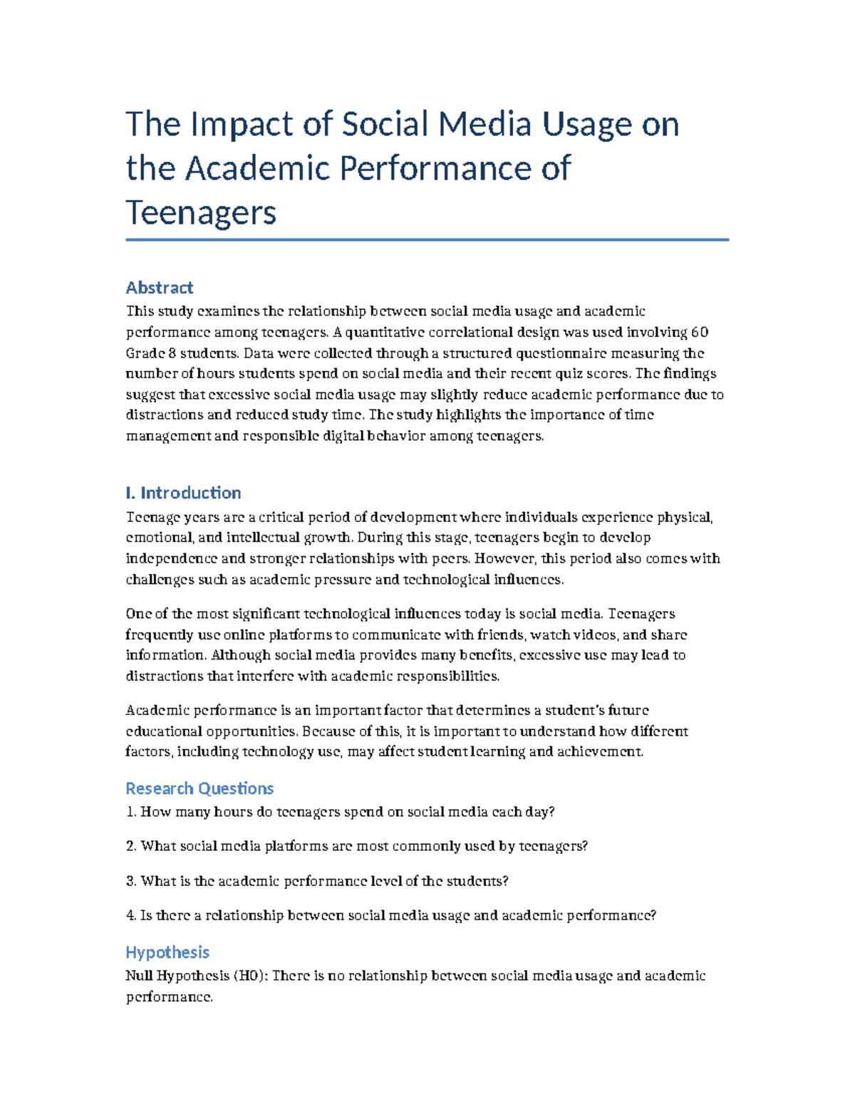 The Impact of Social Media on Teen Academic Performance: IMRaD Study ...