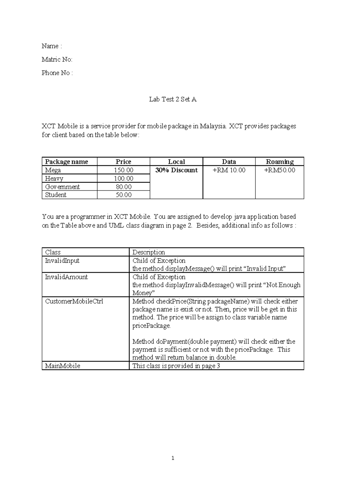 Lab Test 2 XCT Mobile Java Application Development - Studocu