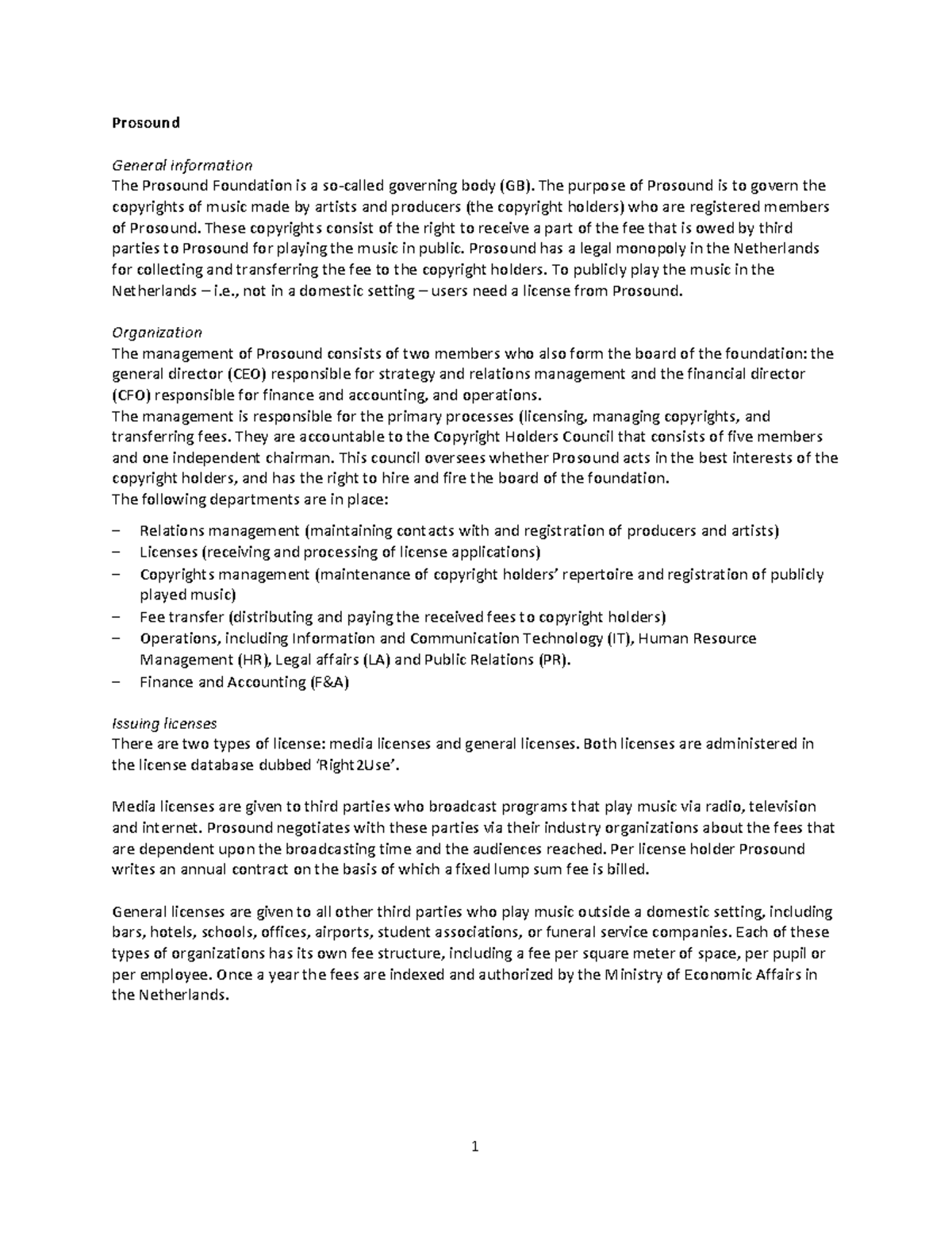 Prosound Organizational & Risk Analysis - Group Practica - Studeersnel